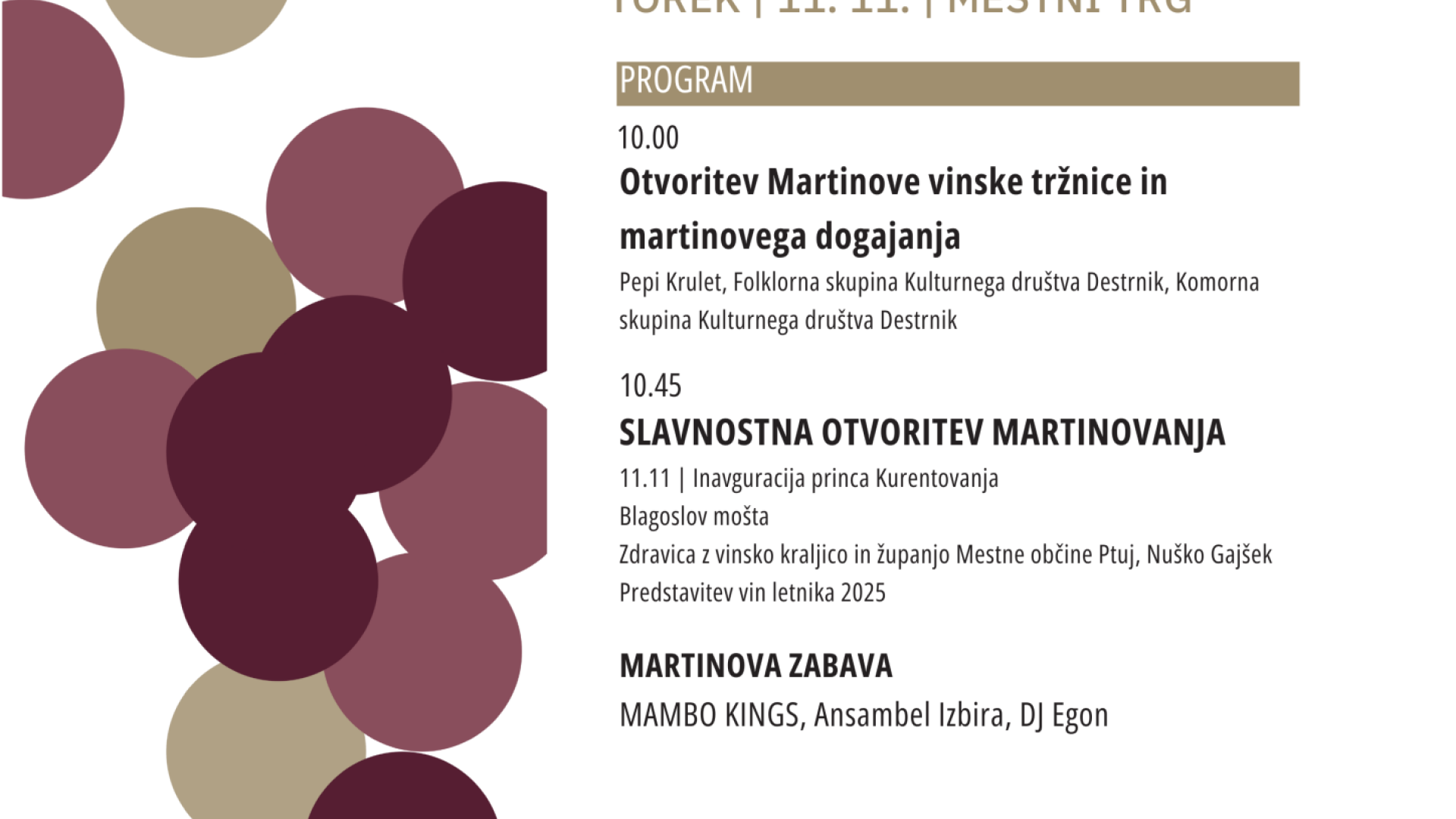 Martinovanje na Ptuju 2025 z inavguracijo 20. princa ptujskega ...